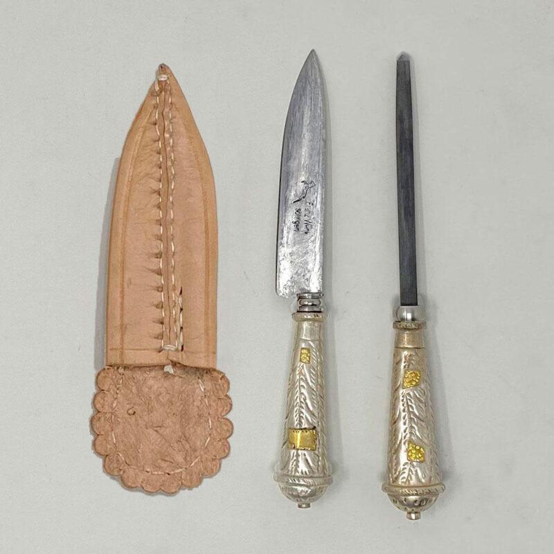 Puñal y Chaira Sol y Cazador Mango Plata y Oro – Cuchillos del Uruguay